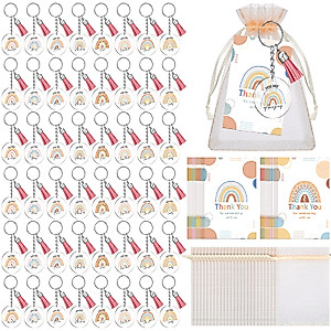 Qunclay 48 Sets Rainbow Party Favors Include 48 Boho Keychains 48 Thank You Tags 48 Organza Bags for Boho Birthday Bridal Baby Shower Wedding Graduation Christmas Guest Gifts