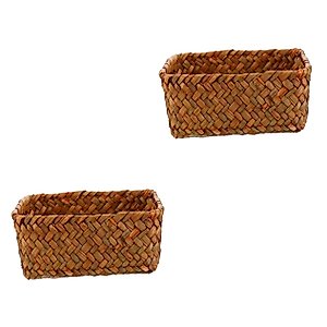Holibanna Retro Decor 2 Pcs Woven Storage Box Manual Rattan Basket Seaweed Wicker Storage Basket