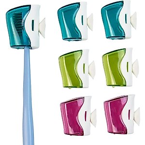 Framendino, 6 Pack Toothbrush Head Covers Caps Holder Case Protector Box with Suction Cup Convenient for Bathroom Wall Mirror Home Outdoor Travel
