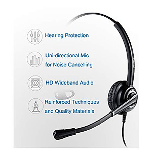 MAIRDI Telephone Headset with RJ9 Jack & 3.5mm Connector for Landline Deskphone Cell Phone PC Laptop, Office Headset with Microphone for Call Center, Work for Cisco Phone 7941 7965 6941 7861 8811