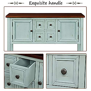 DERCASS Retro Style Buffet Sideboard Wood Console Table with Bottom Shelf,Easy Assemble,for Living Room,Kitchen,Entryway (Retro Blue)