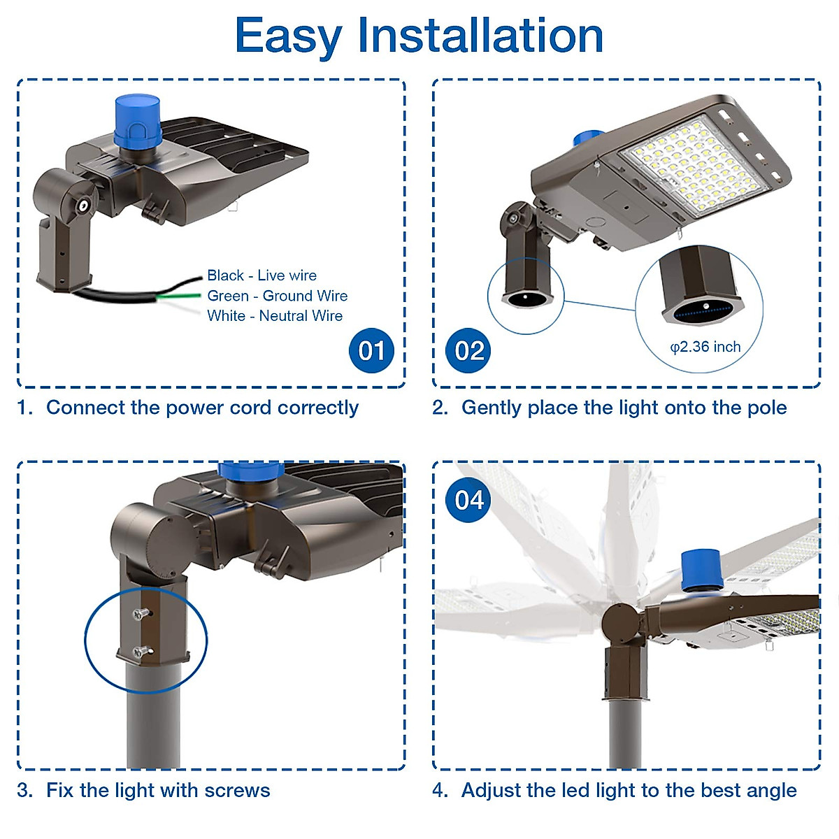 ABODONG LED Parking Lot Light 150W 21,000LM (140LM/W) 5700K LED Street Lights with Adjustable Slip fit Mount Dusk-to-Dawn Photocell Sensor IP66 Outdoor Commercial UL & DLC Certified