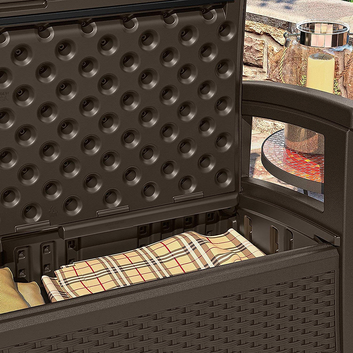 Suncast Elements Resin Wicker Design Loveseat with Storage Area, Java (2 Pack)