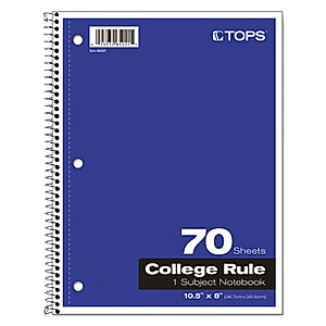 Oxford Spiral Notebook, 1-Subject, College Ruled Paper, 70 Sheets, Color May Vary, 1/Notebook (65021) (Pack of 1)