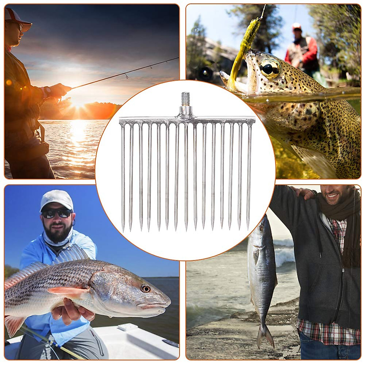 Dioche Fishing Harpoon, 103.9g Fishing Gig Stainless Steel 15 Prongs Harpoon Gig Gaff Hook Barb Fish Spear Outdoor Fishing Tackle for Fish Salmon