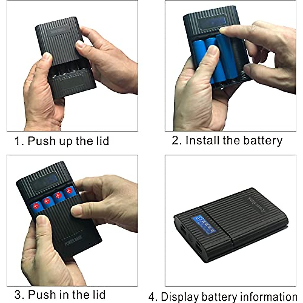 Battery Charger Case,Portable DIY Power Bank Box with LCD Display 2 USB Output,Micro and Type c Input, Smart Charger for 3.7v Li-ion Rechargeable Battery (Battery Not Included)