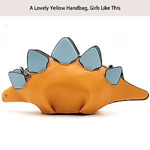 WLC Dinosaur Shoulder Purses,PU Stegosaurus CrossBody Bag for Girl lady(Yellow)