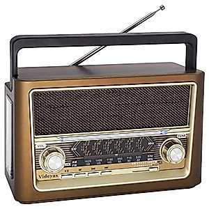 Videyas AM FM Retro Radio, Portable Vintage Shortwave Radio with Bluetooth Speaker, Flashlight, Rechargeable Battery, USB Disk Aux Input, TF Card for Gift Home Outdoor