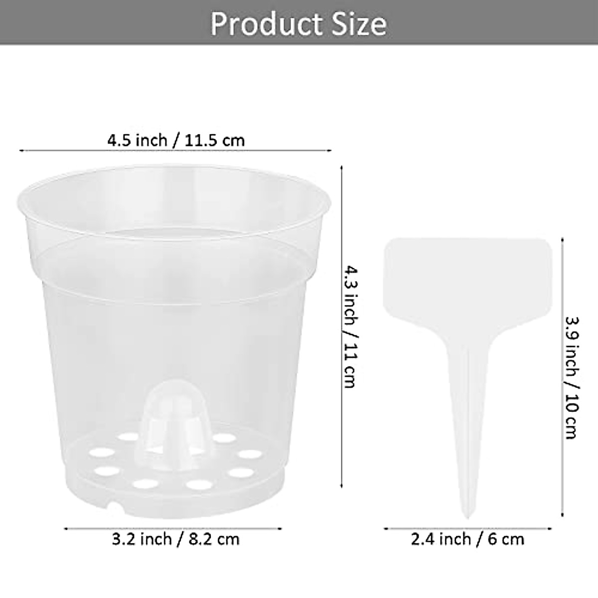 durony 12 Pack 4.5 Inches Clear Orchid Pots with Holes Flower Plant Pot Durable Plastic Planter with 12 Pieces Plant Labels Great Drainage for Seedlings Planting