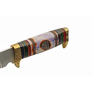 Wind Painter Stained Bone 10.5″ Stainless Steel Hunting Knife | Wood & Brass Spacers