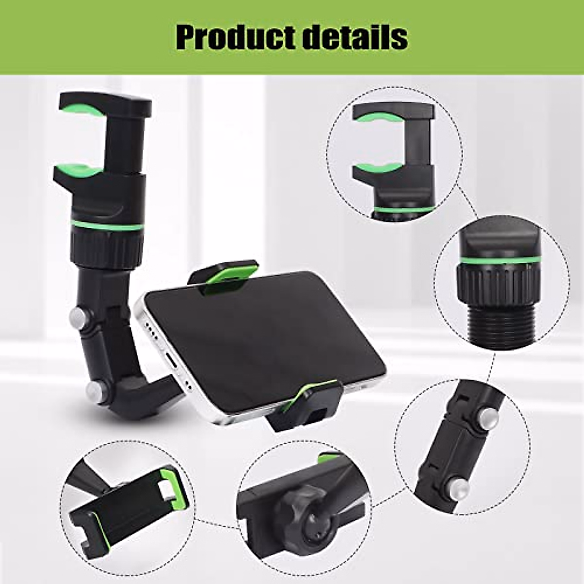 FYY Car Phone Holder Mount, 360°Rotating Rearview Mirror Phone Holder for Car, Multifunctional Phone Mount and GPS Holder, Fixed and Adjusted Cell Phone Automobile Cradles (Black+Green)