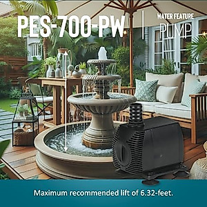 Little Giant PES-700-PW 115-Volt, 725 GPH Magnetic Drive Fountain/Pond Pump with 15-Ft. Cord, Black, 566720