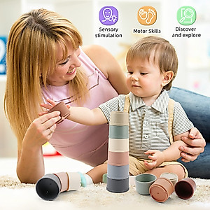 OWNONE 1 Stacking Cups for Toddlers 8 Pcs, Baby Stacking Toy for 6 Months and Up, Nesting Cups for Boys & Girls 1 2 3 Years Old