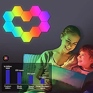 RWALOMOP LED Exit Sign with Emergency Lights, Two LED Adjustable Head Emergency Exit Lights, Hexagon Led Light for Bedroom/Gaming Room RGB Decor,led Wall Decor/Lighting Hexagon