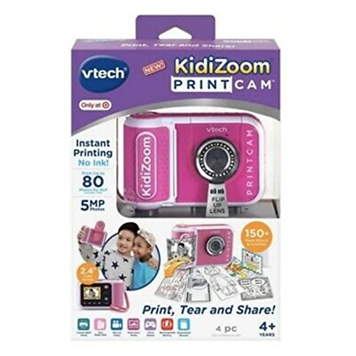 VTech KidiZoom PrintCam Instant Printing Camera - No Ink Required - 150+ Photo Effects and Activities (Pink)