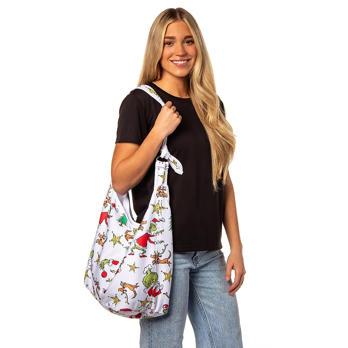 Dr. Seuss GRINCH Allover Festive Max And Grinch Shoulder Crossbody Hobo Bag Adjustable Strap