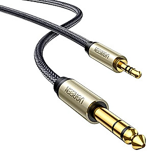 UGREEN 1/8 to 1/4 Stereo Cable 3.5mm TRS to 6.35mm Audio Cable Guitar to Aux Male Cord with Zinc Alloy Housing and Nylon Braid for Guitar, Laptop, Home Theater Devices, Speaker and Amplifiers 6FT