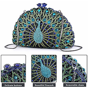 MOSSMON Peacock Luxury Rhinestone Crystal Evening Clutch Bag Sparkly Bride Wedding Party Purses for Women