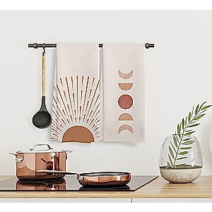 NOQL Boho Abstract Sun Sunrise Sunburst Sunshine and Moon Phase Kitchen Towels and Dishcloths Sets of 2,Boho Absorbent Drying Cloth Hand Towels Tea Towels for Bathroom Kitchen,16×24 inches