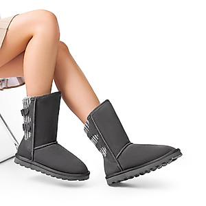 DREAM PAIRS Women's Mid Calf Winter Snow Boots Fashion FuzzyChic Buckle Booties,Size 10,Grey,Sweaty-Buckle