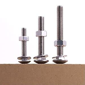 (6 Sets) 3/8"-16 x 3 Carriage Bolt with Hex Nuts and Flat Washers SAE, Round Head Square Neck Bolts, 304 Stainless Steel 18-8, Full Thread UNC