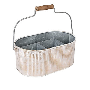 Galvanized Metal Caddy with 4 Compartments, Kitchen Utensil Holder, Metal Caddy, Picnic Caddy, Rustic Farmhouse Galvanized, Multipurpose Storage Bin, Metal Garden Planters- Hammered - Antique Grey