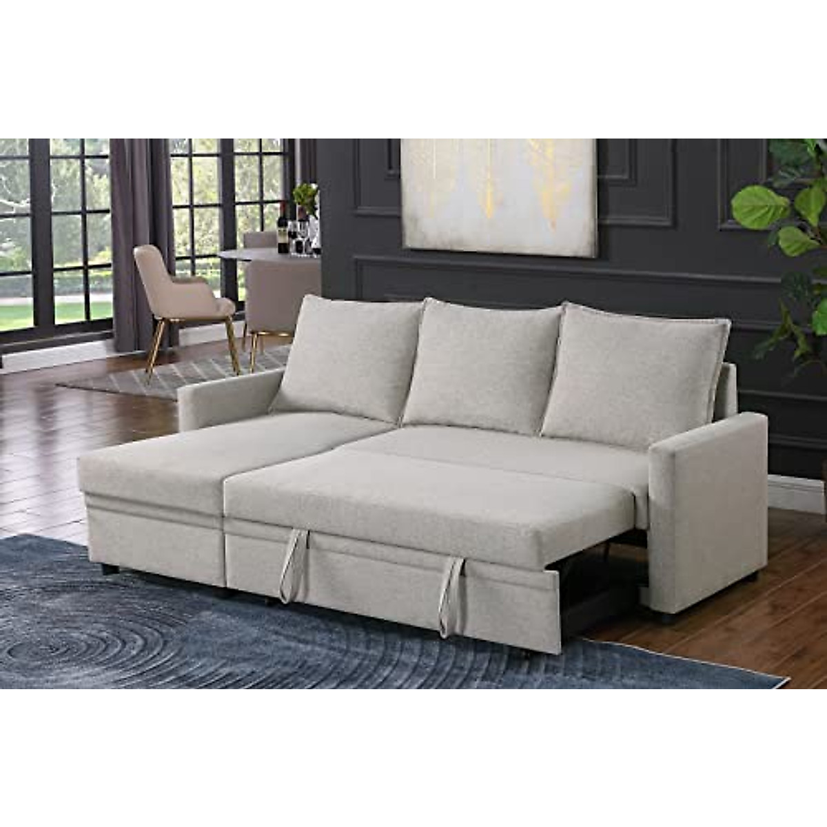 Devion Furniture Andy Sectional Sleeper Sofa Bed, Light Gray