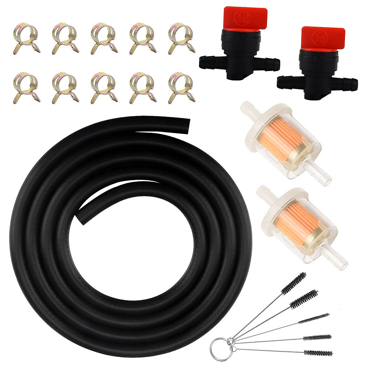 Lawn Mower Fuel Line 6-Foot 1/4 Inch ID Fuel Line Set + 2 Pcs 5/16 Inch Fuel Filters + 10 Pcs 2/5" ID Hose Clamps +2 Pcs 1/4 698183 Fuel Shut -by HuthBrother, for Kawasaki Kohler Mowers Engines