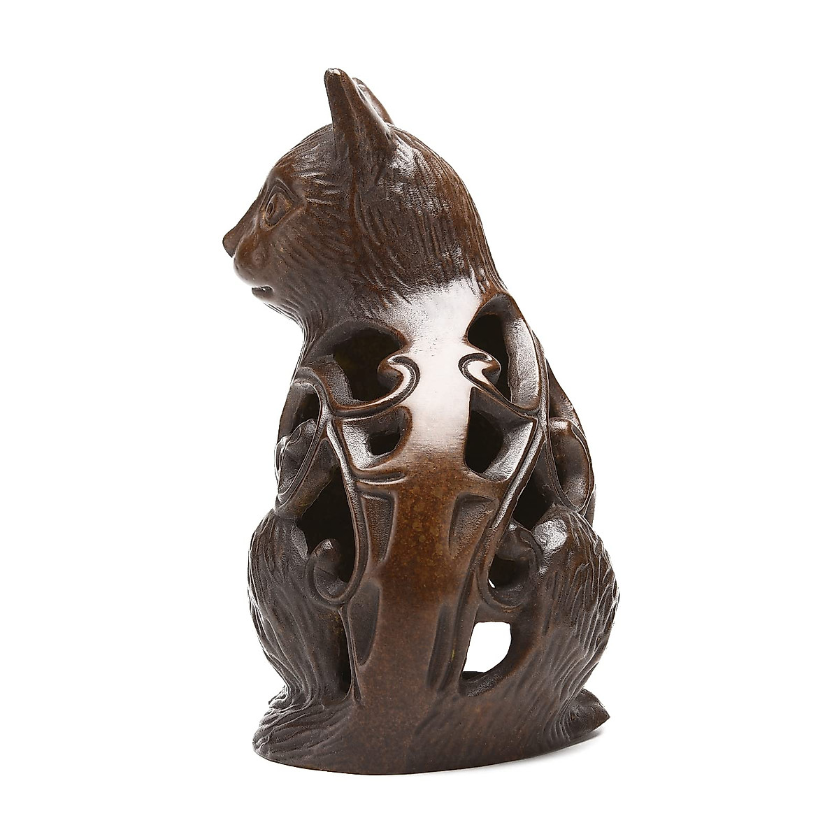 BRASSTAR Brass Sitting Cat Statue Lantern Hollow Cat Sculpture Modeling Ornaments for Indoor Home Desk Collectible Figurine Gift Brown TQGJPT415