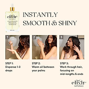 Elixir Naturals - Natural Hair Oil, Adds Shine, Strength and Nourishment to Dry, Frizzy, Damaged, Curly & Colored Hair. Leave-In Styling Hair Oil and Treatment for Dry Damaged Hair. 100ml