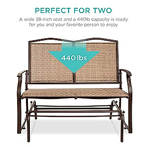 Best Choice Products 2-Person Outdoor Patio Swing Glider Steel Bench Loveseat Rocker for Deck, Porch w/Textilene Fabric, Steel Frame - Brown