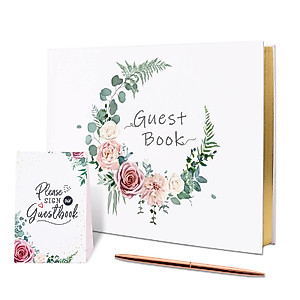 Vienrose Wedding Guest Book Set with A Pen and A Welcome Sign Registry Sign-in Book with 123 Blank Lined Pages Gilded Edges Hardcover Book for Wedding Baby Shower Birthday