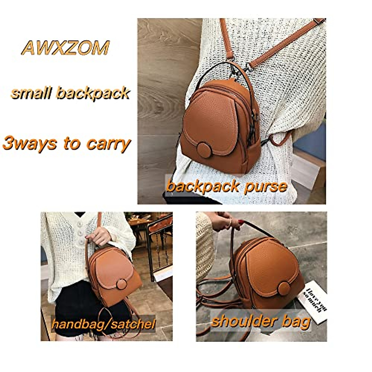 AWXZOM Women's mini Fashion Backpack Purse min cross purses for women, mini backpack for teens (brown)