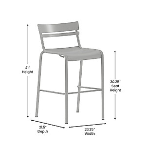 Flash Furniture Nash Commercial Grade Steel Stack Stool, Indoor-Outdoor Bar Stool with 2 Slat Back, Set of 4, Silver
