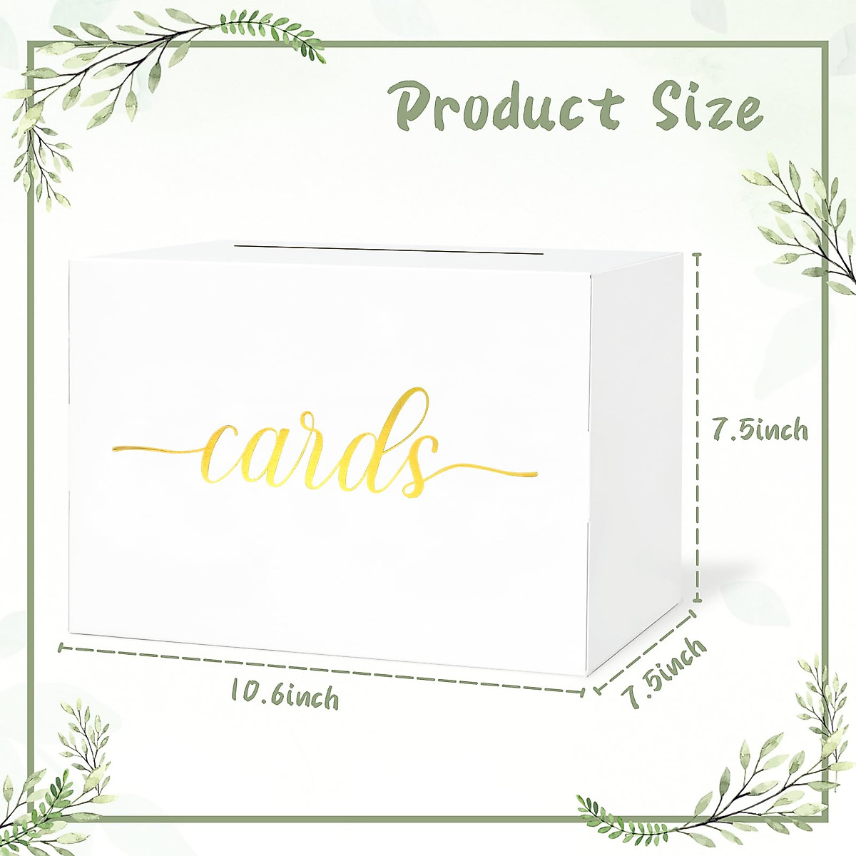 LANLISA White Card Box with Gold Foil Design, Gift Cards Receiving Box Holder for Birthdays Party, Graduations, Bridal &amp; Baby Showers, Wedding Receptions, Retirements, Anniversaries