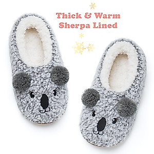 cosyone1997 Cute Slippers for Women Adults Kids Girls Boys Teens, Fuzzy Bedroom Shoes Indoor, Soft Cozy Fluffy House Socks, Unique Funny Christmas Gifts for Mom Grandma Animal Lovers, Koala Size 7-8