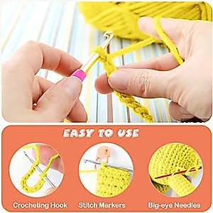 CACOE 6PCS Acrylic Yarn Skeins with Crochet Kit -6x50g 660 Yards of Craft Yarn for Knitting and Crochet,Yarn for Crocheting Beginners and Professional,Starter Pack for Adults(Rainbow - 6 Colors)