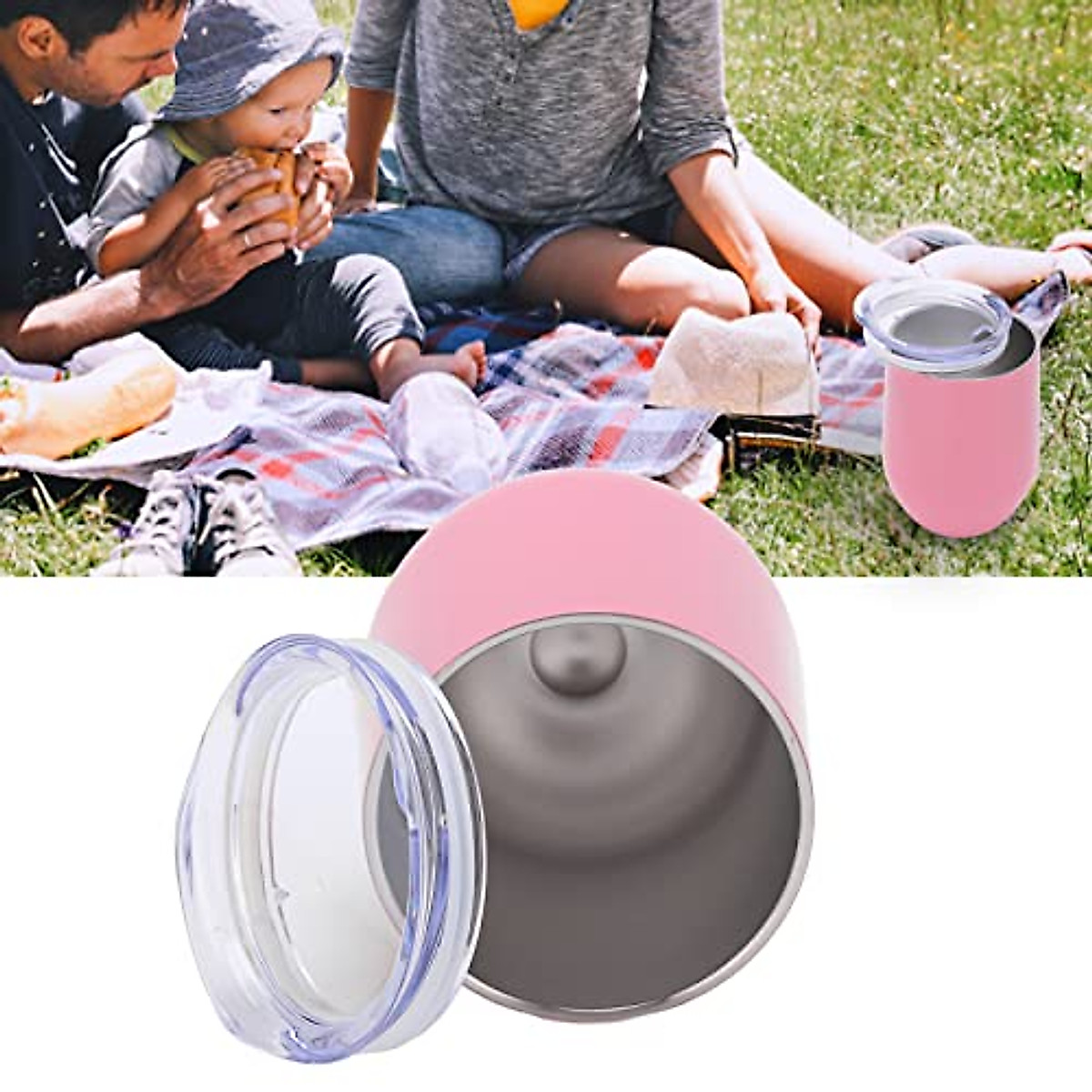 Rayrit 12oz 304 Stainless Steel Vacuum Insulated Cups, Eggshell Cup U Shape Tumbler Cups with Lid, Double Layer Insulation Wine Cup Big Belly Cup for Home Outdoors Drinks Coffee Wine Cocktails (Pink)