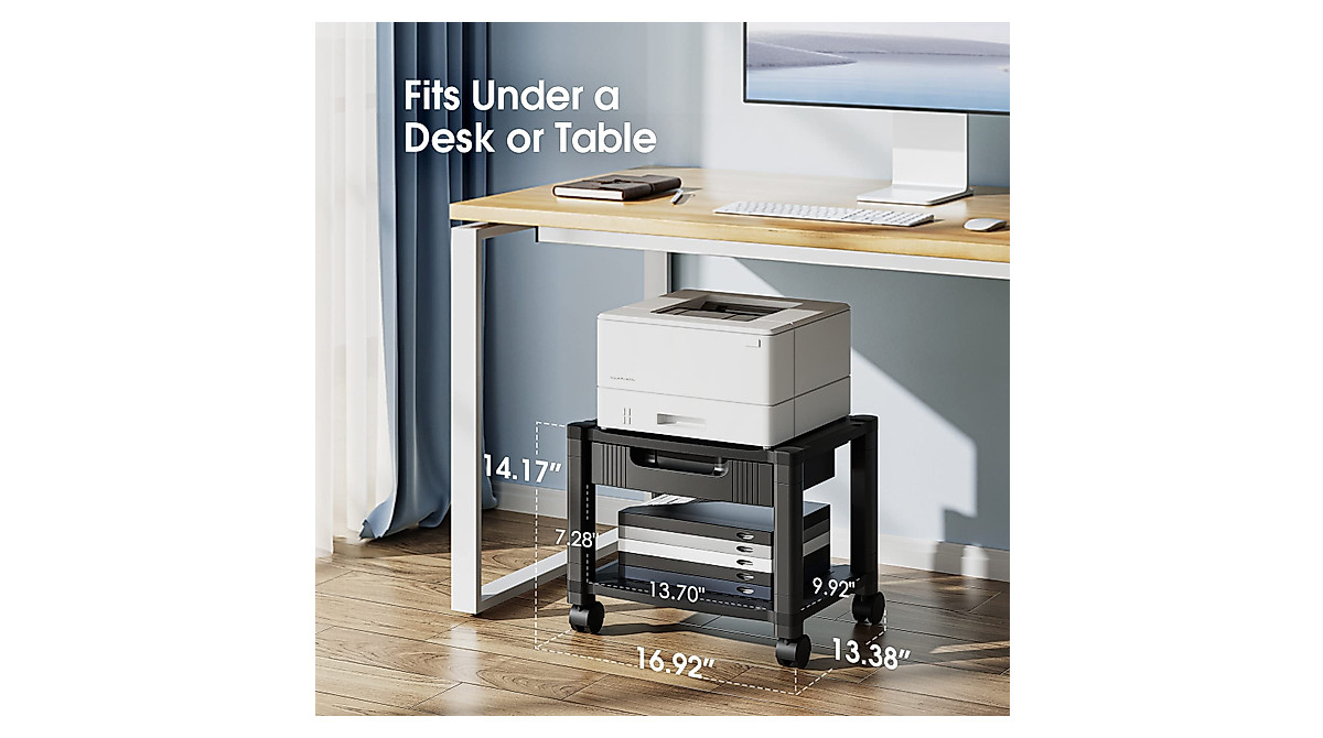 HUANUO Printer Stand - Adjustable Under Desk with Locking Wheels