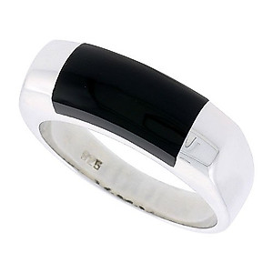 Sterling Silver Unisex Ring w/a Rectangular Jet Stone, 1/4" (7mm) wide, size 12