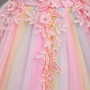 Little Big Girls Rainbow Costume Pageant Princess Party Tulle Dress Kids Floral First Communion Wedding Birthday Halloween Christmas Carnival Long Maxi Ball Gown Rainbow 7-8 Years