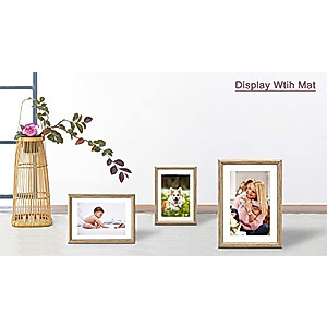 Alkerman 5x7 Picture Frame,Display Pictures 4x6 with Mat or 5x7 Without Mat, Natural Wood with High Definition Glass for Table Top Display and Wall Mounting Photo Frame