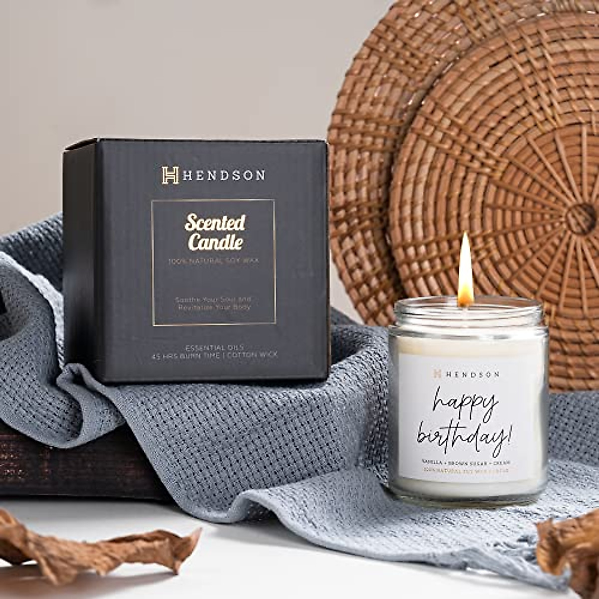 Candles Gifts for Women, Happy Birthday Candle - Bday Candle Gift Ideas for Best Friends, Mom, Sister, Aunt, Daughter, Grandma, Wife, Coworkers - Hendson Handmade 20th 30th 40th 50th Presents