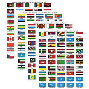 Made in The USA! United Nations Sticker Set with Country Name; 1.5" x 1" Self Adhesive Stickers for Every International Country in The United Nations Plus 7 UN Stickers, 200 Sticker Flags Total.