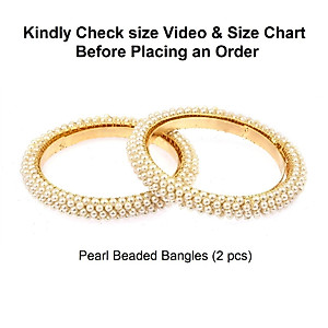 Efulgenz Faux Pearl Bangles Indian Traditional Beaded Bangles Antique Bangle Bracelet Set Bridal Wedding Bollywood Fashion Statement Jewelry for Women