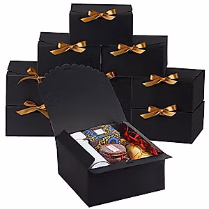 10 PCS Gift Boxes with Lids, 8x8x4 inches Cardboard Gift Boxes, Black Gift Boxes with Ribbon, Paper Gift Boxes for Present Wedding, Mother's Day Packaging, Birthday, Crafting, Party, Cupcake (Black)