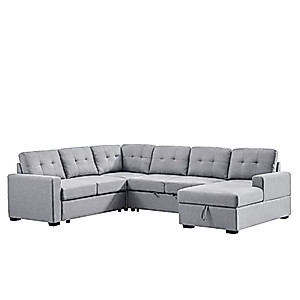 FANYE U-Shaped Sleeper Sectional Sofa with Left Storage Chaise Lounge and Pull Out Sleep Couch Bed, Modern Corner Sofa & Couch Convertible Oversized Sleeper & Sofabed for Home Apartment Living Room
