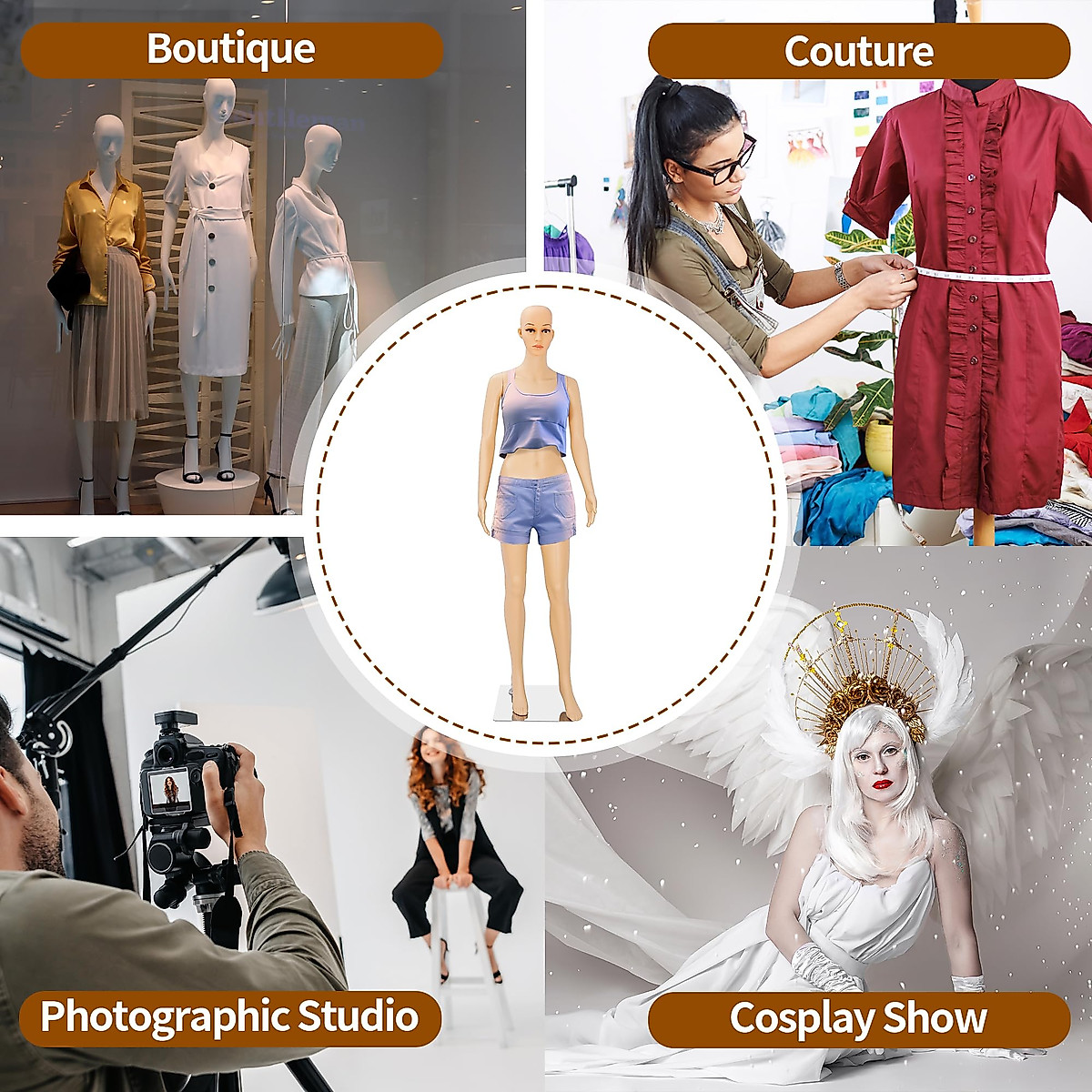 Epetlover Female Full Body Mannequin 69 Inches Dress Form Manikin Adjustable Posture Realistic Display Dress Model with Turnable Head, Metal Base