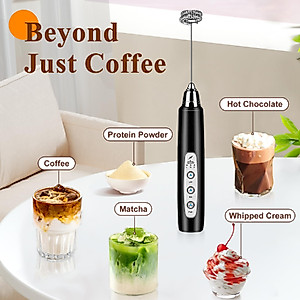Colarlemo Milk Frother Handheld Rechargeable, Frother Wand Drink Mixer Electric Whisk for Coffee, Detachable With 3 Stainless Whisks, Hand Mixer for Lattes, Cappuccino, Matcha, Egg, No Stand, Black