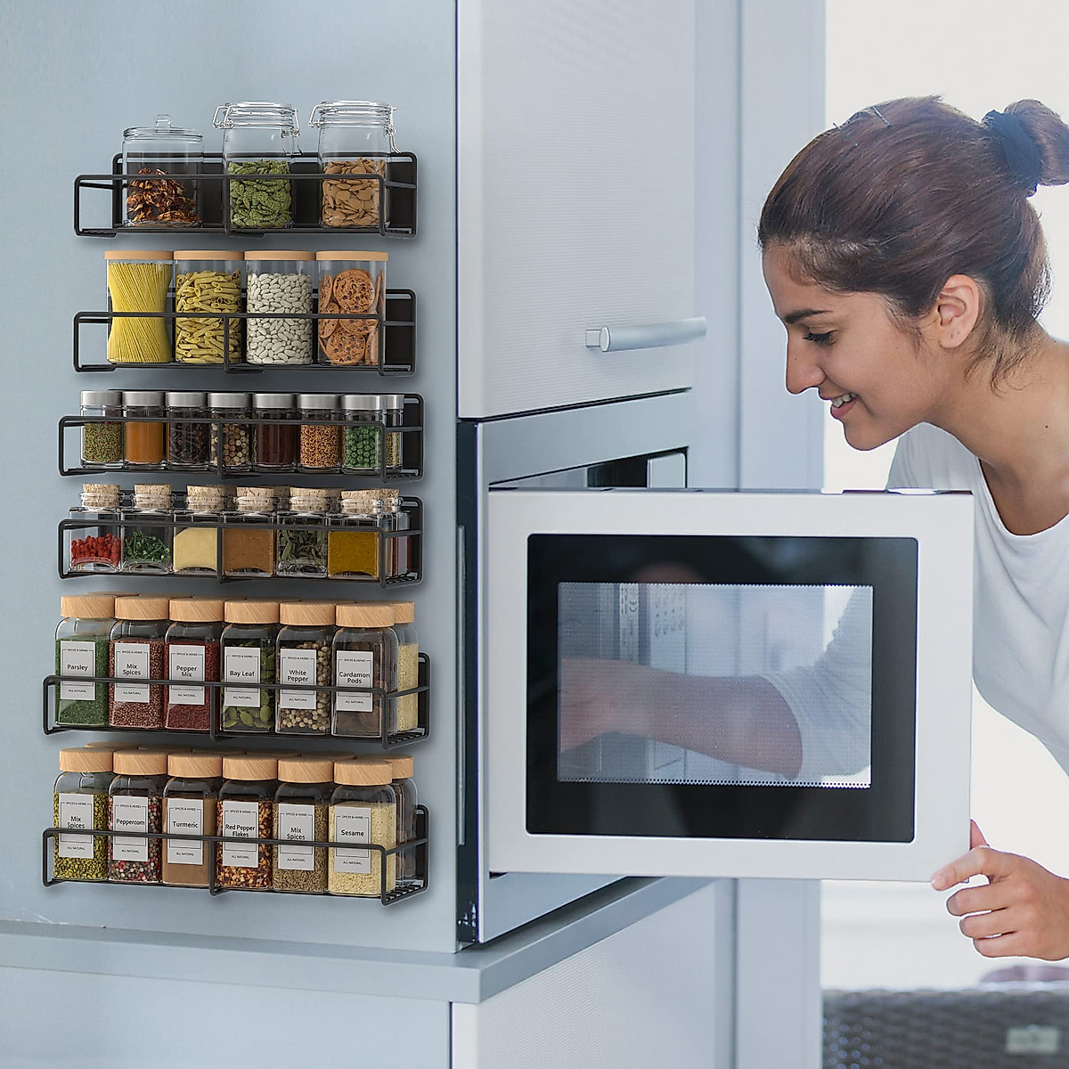 Magnetic Spice Rack Organizer 6 Pack, Magnetic Spice Rack for Refrigerator, Magnetic Shelf for Holding Spices, Jars, Seaoning and Bottle, Metal&Black